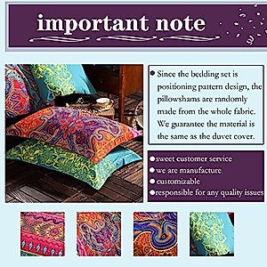 FADFAY Exotic Boho Duvet Cover Set Queen 100% Brushed Cotton Soft Bohemian Bedding Red Teal Mandala Printed Bedding Reversible Striped Zipper Bed Comforter Cover + 2 Pillowshams- Queen, 3 Pcs