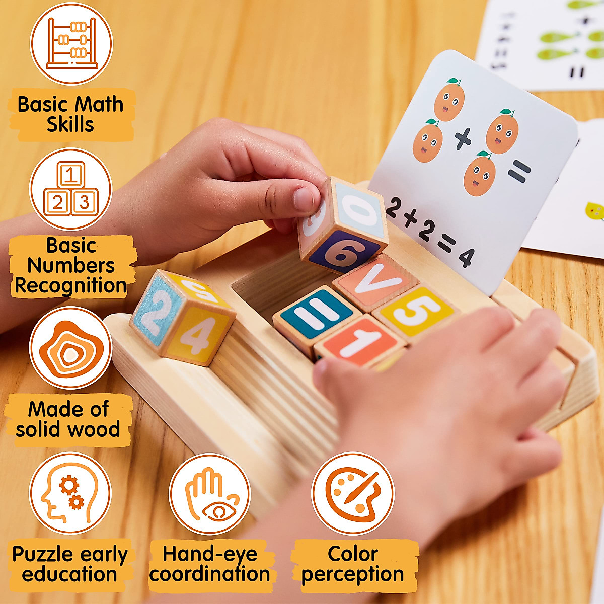 Panda Brothers Number Blocks Toys for Kids - Wooden Montessori Toys for 3 4 5 Year Old Kids, Kindergarten Learning Activities with 54 Math Flash Cards, 8 Number Blocks Toys Counting Toys Math Blocks