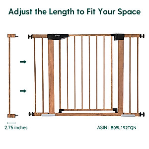 Babelio Metal Baby Gate with Wood Pattern, 26-43" Easy Install Pressure Mounted Dog Gate, No Drilling, No Tools Required, Ideal for Stairs and Doorways, with Wall Protectors and Extenders