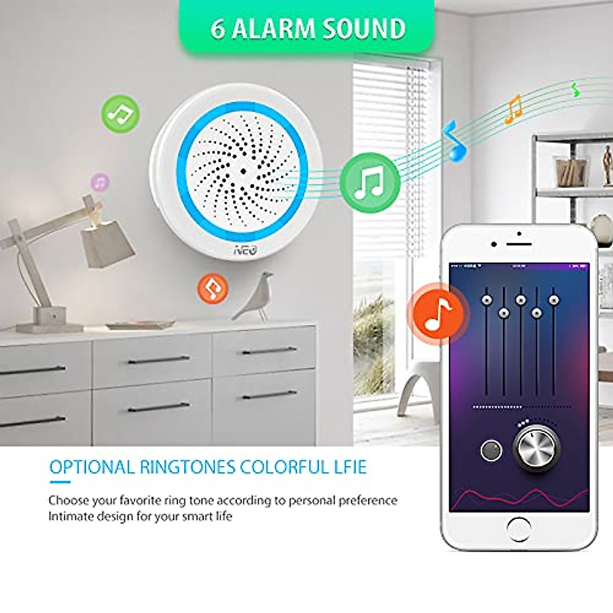 Z-Wave Plus Siren Alarm with Strobe alerts, NEO Smart Siren, Support USB Charge and with Back up Battery Works with SmartThings, Blue