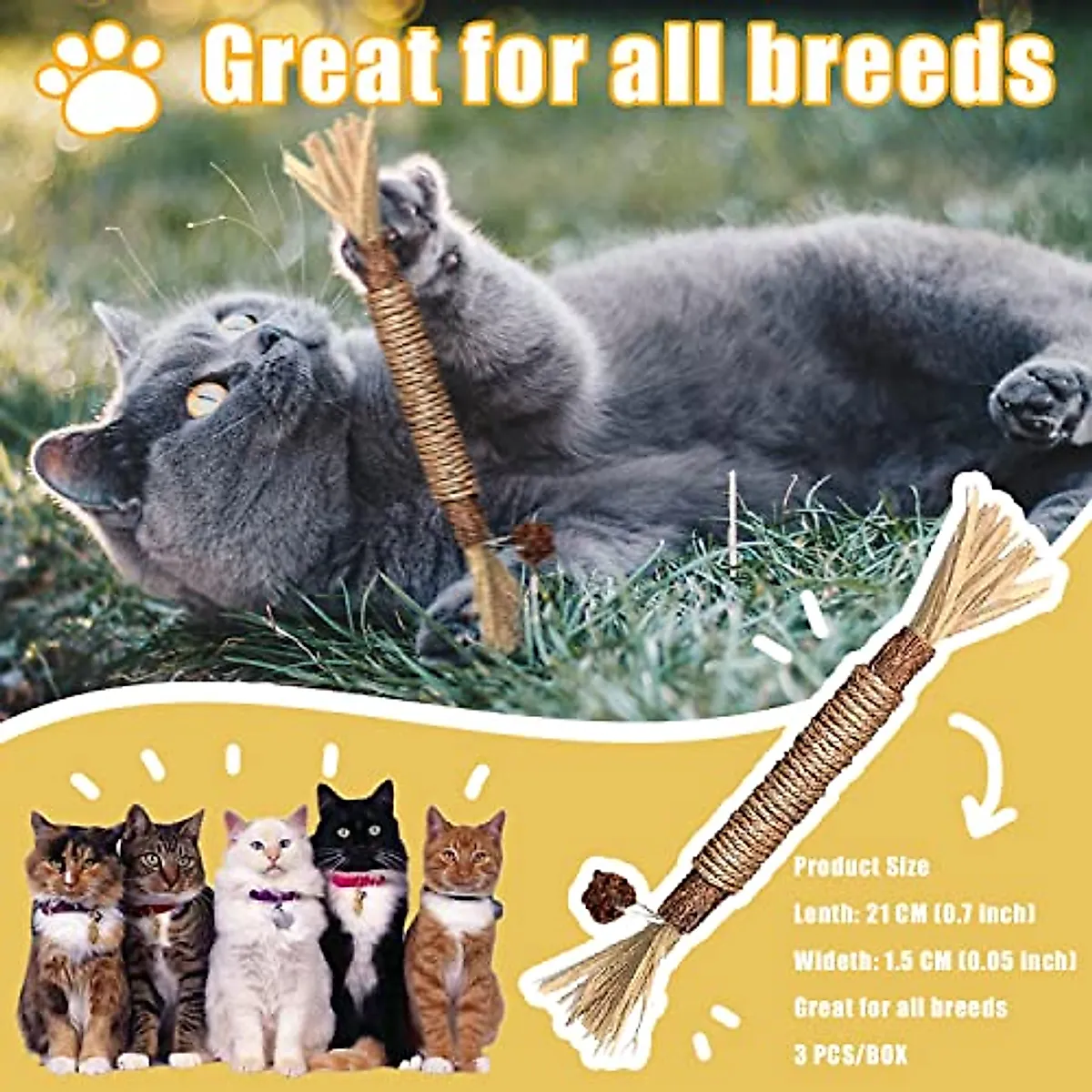 YWAOOH Catnip Toys with Silvervine for Cats, Cat Chew Toy for Kitten Teething, Interactive Cat Toy for Indoor Cats, Natural & Safe Cat Toys