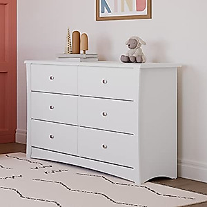 Storkcraft Crescent 6 Drawer Double Dresser (White) – Dresser for Kids Bedroom, Nursery Dresser Organizer, Chest of Drawers for Bedroom with 6 Drawers, Universal Design for Children’s Bed