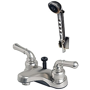 Builders Shoppe 2009BN/4120BN Motorhome Non-Metallic RV Diverter Lavatory Faucet with Hand Held Shower Set, Brushed Nickel Finish