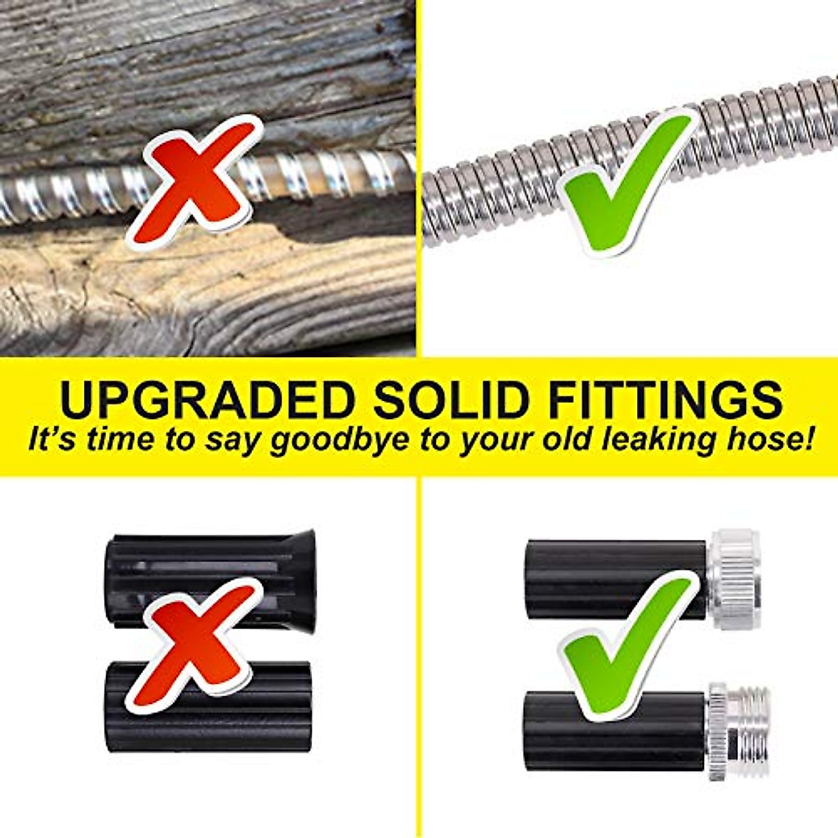 Metal water Hose 25 ft - Stainless Steel Water Hose with 2 Nozzles, Lightweight, Tangle Free & Kink Free, Heavy Duty, High Pressure, Flexible, Dog Proof