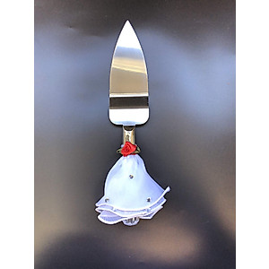 Abbie Home Wedding Anniversary Cake Knife and Server Set - Silk Bow Tie and Red Rose Rhinestone Lace Decoration (Cake Knife&Server Set)