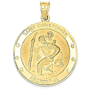 IceCarats 14K Yellow Gold Saint Christopher Medal Patron of Travelers Athletes Protection Necklace Christian Religious Pendant Faith Charm 40mm x 29.7mm Only