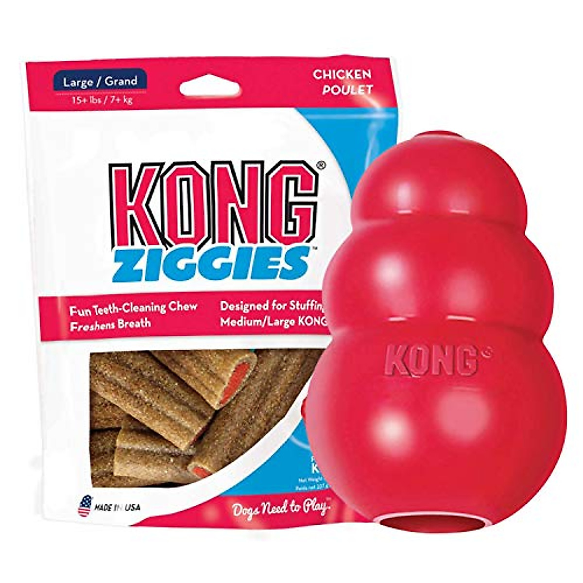 KONG Classic Dog Toy & Ziggies - Dog Chew Toy with Dog Treats - for Large Dogs