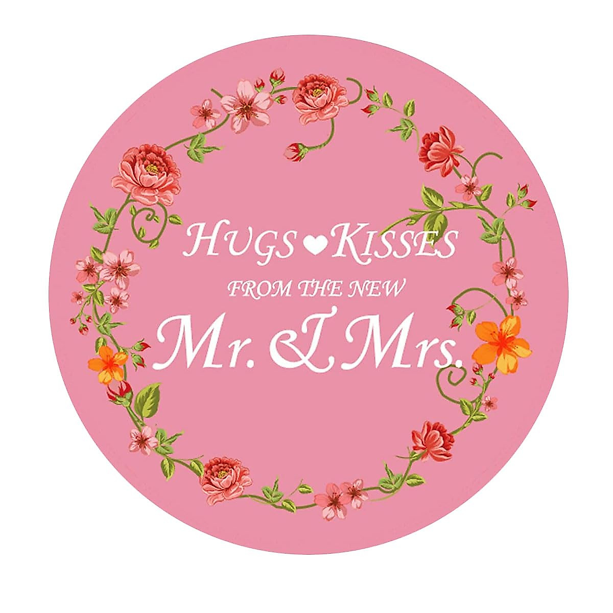 210PCS Hugs and Kisses from The New Mr and Mrs Stickers,2 Inch Round Pink Floral Party Wedding Craft Labels for Wedding Favour, Gift Bags,Envelopes and Candy Cookie Package