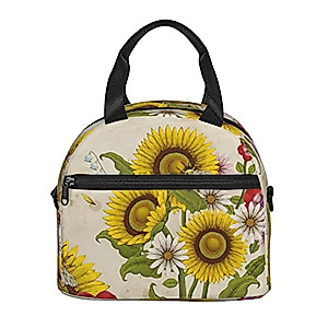 NOLACE Bees Sunflowers Daisy Rose Flowers Lunch Bag For Women & Men Adjustable Shoulder Strap,Leak Proof,Tote Bag For Office Work,Picnic