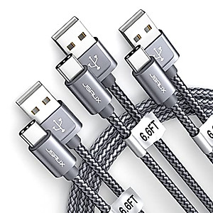 JSAUX 3.1A Fast Charging [3-Pack 6.6Ft], Type C Cable USB-A to USB-C Charge Cord Compatible with Samsung Galaxy S20 S10 S9 S8 Plus, Note 10 9 8, LG, USB C Charger and More-Grey