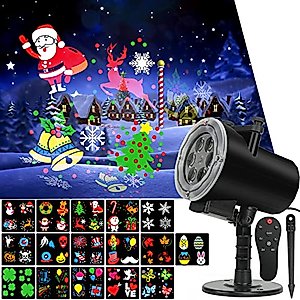 Christmas Lights Projector Outdoor,Holiday Lights Projector with Remote Control Timer,16 HD Slides, Waterproof, Halloween Lights Indoor Projector for Xmas Party Wedding Garden Landscape Decoration
