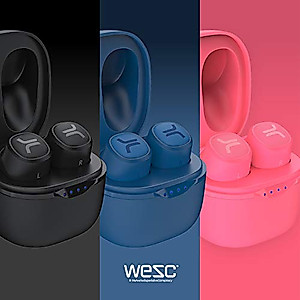 WeSC True Wireless Headphones, Bluetooth Earphones with LED Wireless Charging Case, 20Hrs Playtime, Touch Control, IPX4 Water Resistant Earbuds - Black