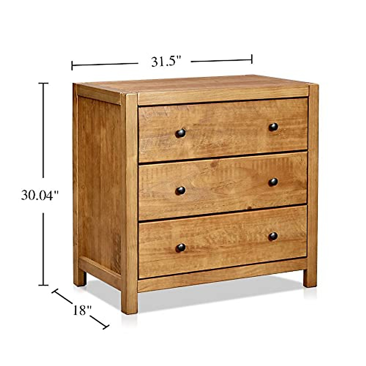 MUSEHOMEINC Rustic Wood with 3-Drawer Dresser,Storage Night Stand,Round Metal knobs,Oak Finish