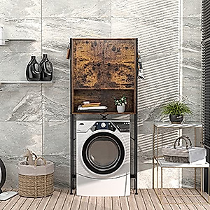 Ecoprsio Over-The-Toilet Storage Cabinet Rack, Bathroom Organizer Shelf Over Toilet, Freestanding Space Saver Toilet Stands with 2 Hooks, Rustic Brown