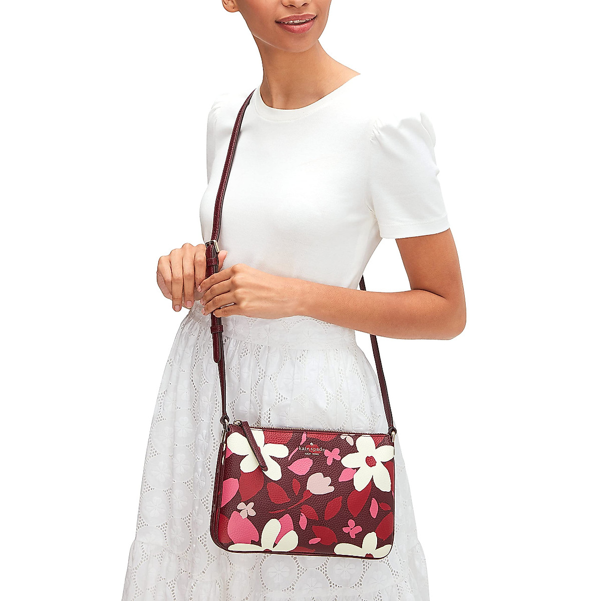 Kate Spade Jackson Triple Gusset Leather Crossbody Bag Purse Handbag (PINK MULTI)