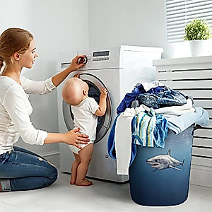 Shortfin Shark Under The Sea Large Laundry Basket Hamper Bag Washing with Handles for College Dorm Portable