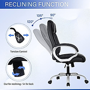 Home Office Chair Executive Desk Chair Ergonomic Computer Chair with Lumbar Support Headrest Armrest High Back Rolling Swivel Chair PU Leather Task Chair for Adults