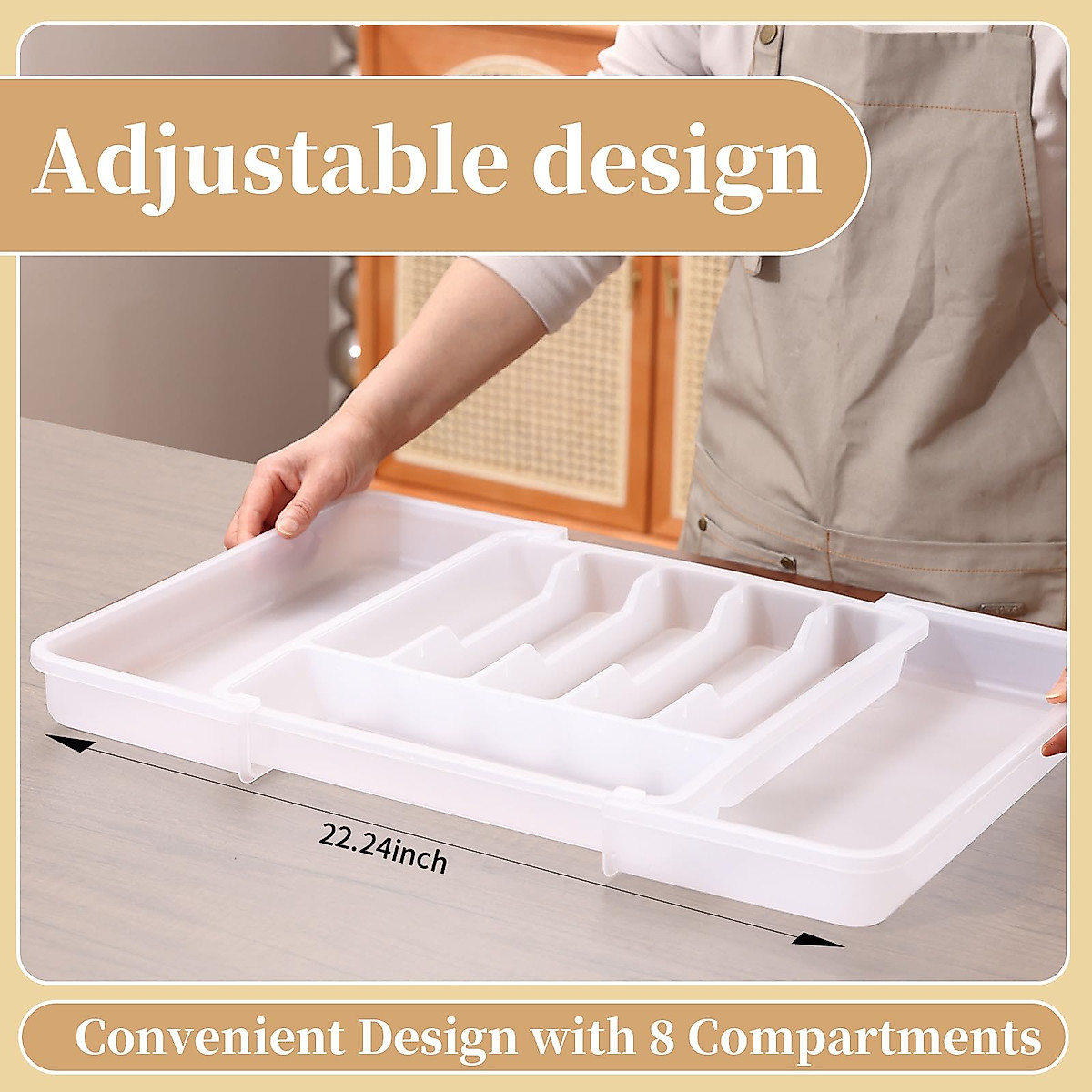 Stuozae Silverware Drawer Organizer, Expandable Utensil Tray for Kitchen, BPA Free Flatware and, pandable Utensil Tray for Kitchen Adjustable utensil drawer,With Expandable dividers