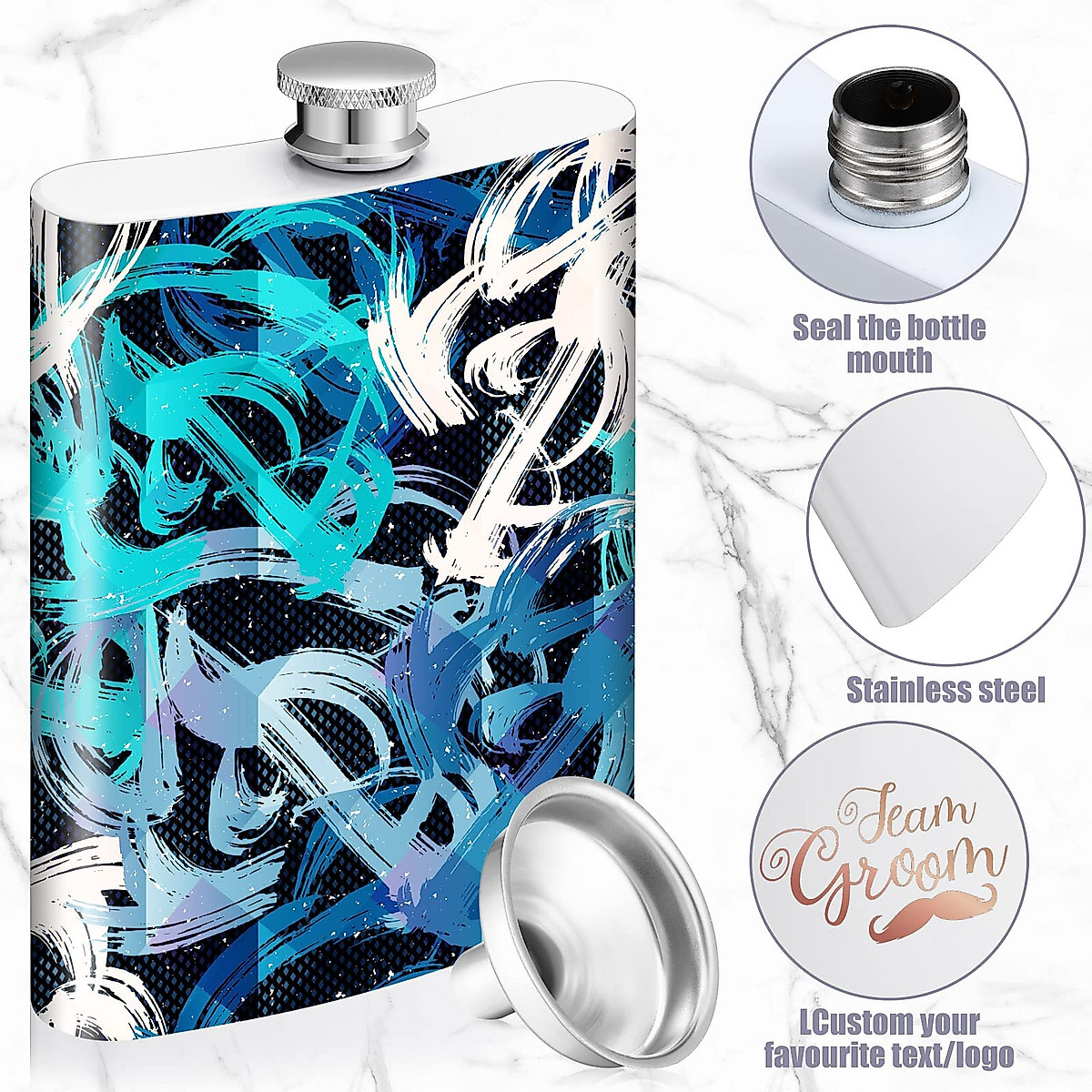 Remerry 4 Pcs Sublimation Flasks Blank 8 oz Hip Flasks for Liquor with Metal Cap and Leakproof Funnel Stainless Steel Flasks for Men DIY Craft Groomsmen Gifts Flask Containers for Christmas Wedding