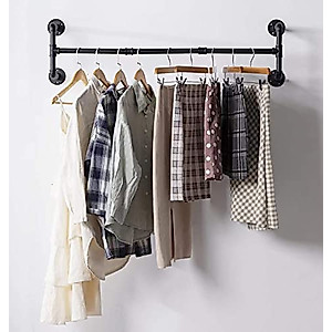 YLFAHXP Industrial Pipe Clothes Rack, Heavy Duty Detachable Wall Mounted Iron Garment Bar, Multi-purpose Clothing Rack Hanging Rod Organizer for Closet Storage (Black)