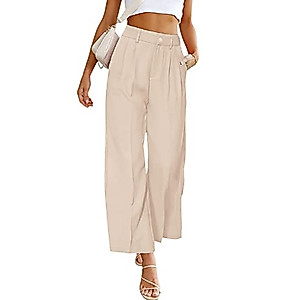 PRETTYGARDEN Women's Casual Summer Work Pants High Waisted Palazzo Pant Flowy Wide Leg Trousers with Pockets (Apricot,Medium)