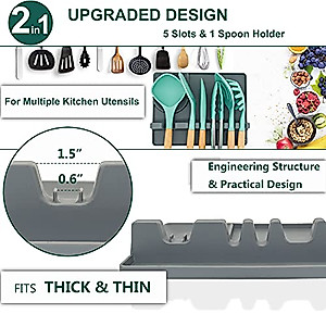 Spoon Rest, 2 in 1 Silicone Utensil Rest with Drip Pad for Multiple Kitchen Utensils, Spoon Holder for Stove Top Larger Size Upgraded Food-Grade BPA-Free Heat-Resistant Dishwasher Safe, Gray