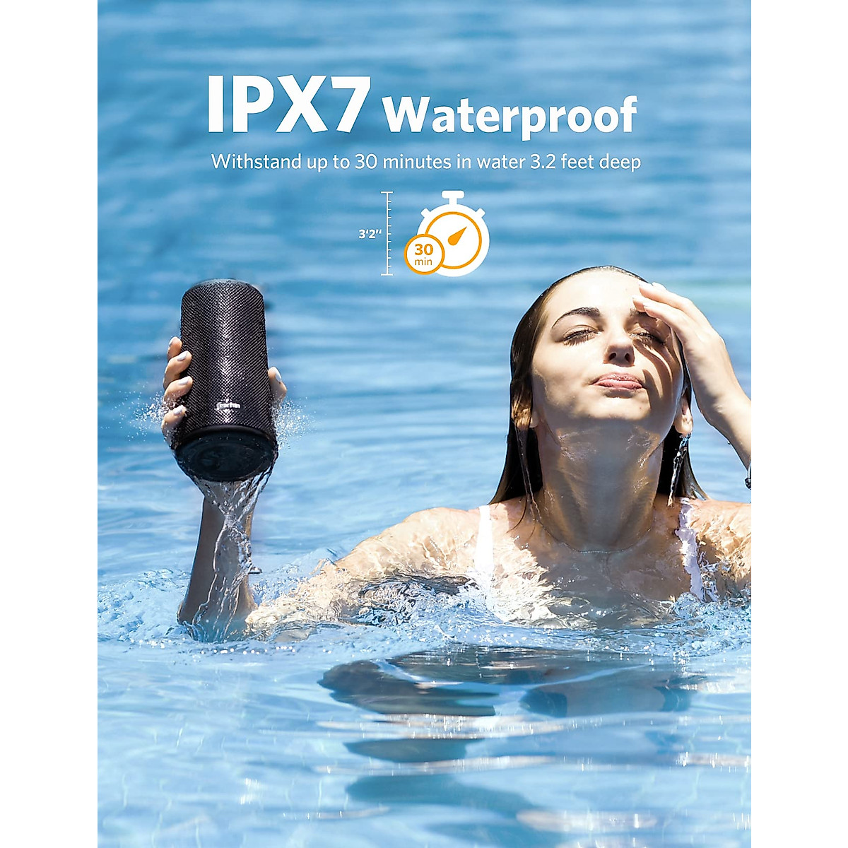 EarFun® UBOOM Bluetooth Speaker, [24W Stereo Sound] Boom Bass, 360° Surround Sound, Sweatshield™ IPX7 Waterproof, Indoor & Outdoor Modes, Dual Pairing, 24Hrs, Portable Wireless Speaker for iPhone etc