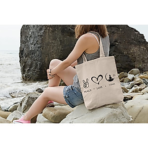 Peace Love Yoga Inspired Canvas Top Handle Tote Bag (Peace Love Yoga Inspired Canvas Top Handle Tote Bag1)