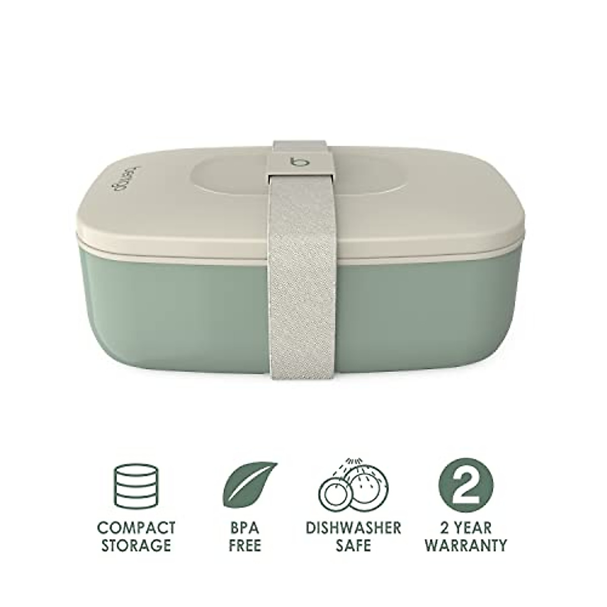 Bentgo Classic - All-in-One Stackable Bento Lunch Box Container - Modern Bento-Style Design Includes 2 Stackable Containers, Built-in Plastic Utensil Set, and Nylon Sealing Strap (Khaki Green)