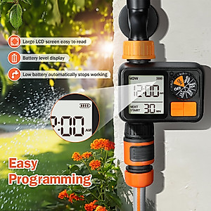 PISKOAN Sprinkler Timer,Water Timer Programmable Garden Outdoor Hose Feature Timer with Rain Delay/Manual/Automatic Watering System for Lawns Pool (1 Outlet)
