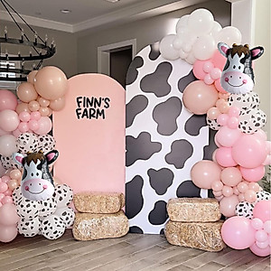 136Pcs Cow Party Decorations Pink Cow Balloon Garland Arch Kit with White Pink Cow Print Balloons Large Cow Head Mylar Balloon for Cowgirl Baby Shower Farm Animals Cow Print Birthday Party Supplies