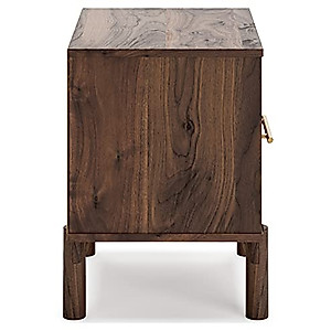 Signature Design by Ashley Calverson Modern 1 Drawer Nightstand with Open Cubby, 21.18" Tall, Dark Brown