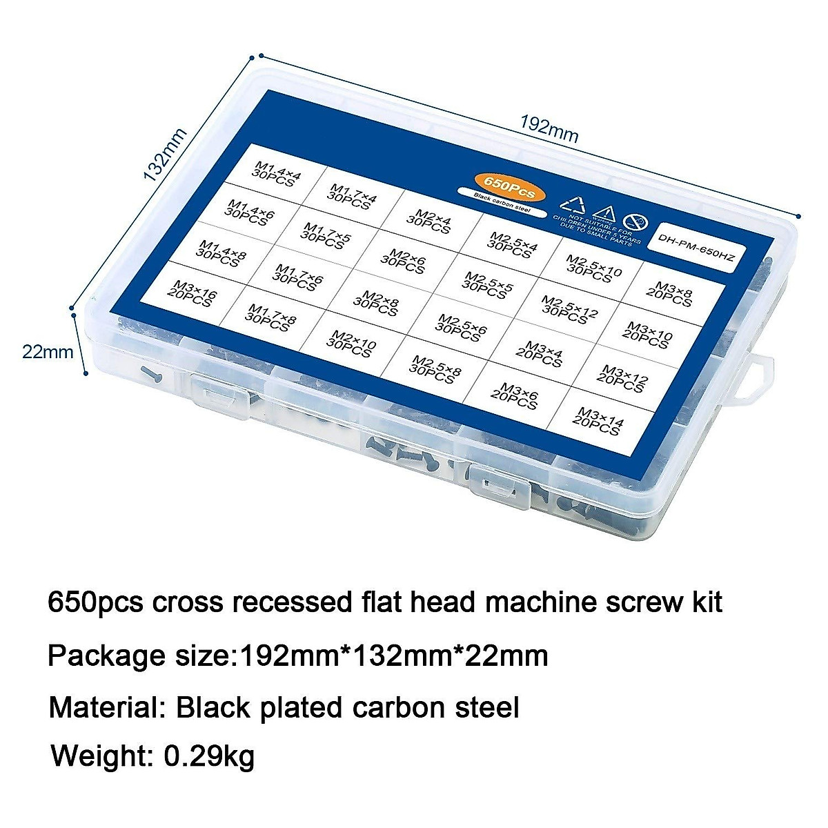 TONGCHAO Tchaosc 650pcs Countersunk Flat Head Cross Mini Screw Set M2 M2.5 M3 Carbon Steel Computer Notebook Laptop Screws Kit for Hp for Lenovo