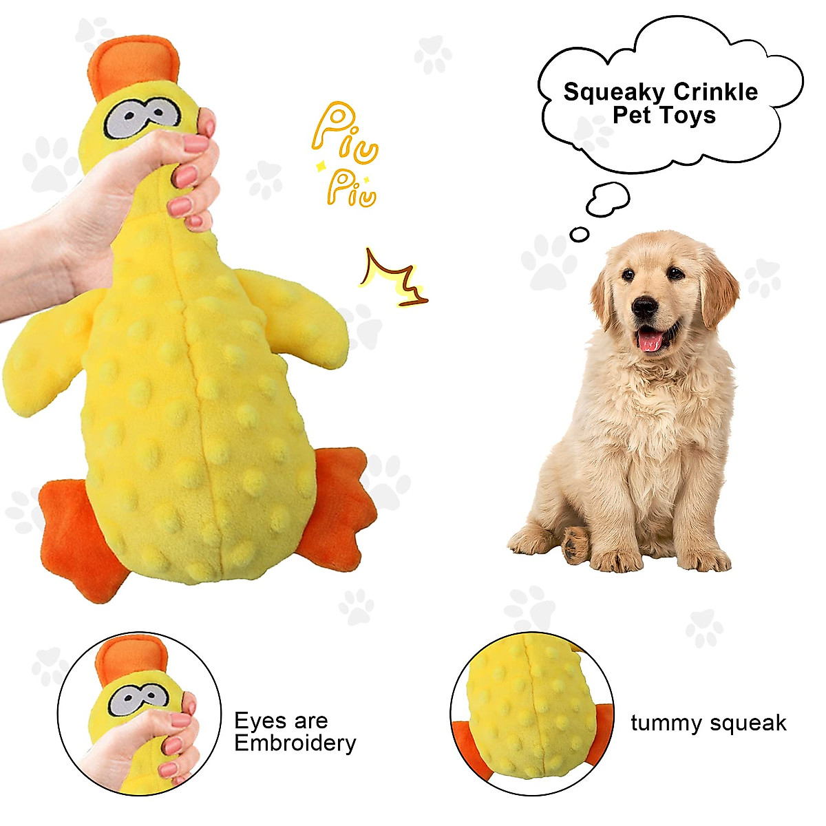MANOPAWS 3 Pack Squeaky Dog Toys,Duck Crinkle Plush Dog Toys for Aggressive Chewers,Interactive Dog Toys for Puppy Small, Medium and Large Dogs Teething/Entertaining/Reduce Boredom