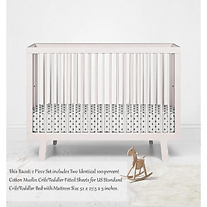 Bacati - 2 Pack Love/Aztec/Arrows/Hearts Silky Soft Breathable 100% Cotton Muslin Baby Crib Fitted Sheets - Fits Standard 28 x 52 x 5 Crib & Toddler Mattresses (Hearts Black)