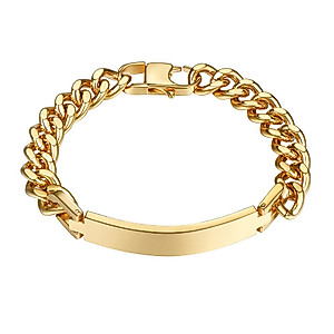 PROSTEEL Custom Name ID Bracelet 18K Gold Plated Stainless Steel Cuban Chain Women Personalized Engrave Bracelets for Men