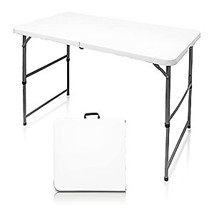 HYMnature Folding Tables 4 Foot Lightweight, Folding Table Height Adjustable Utility Bi-Fold Table Indoor Outdoor, Portable Plastic Picnic Chrismas Party Dining Camping Tables(White)