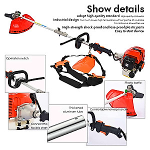 Meideli Grass Trimmer 52cc - 5 in 1 Gas Powered Brush Cutter Gas String Trimmer Hedge Trimmer Pole Saw Trimmer for Quick Weed Grass Cleaning Crop Seed Soil Protection Tools