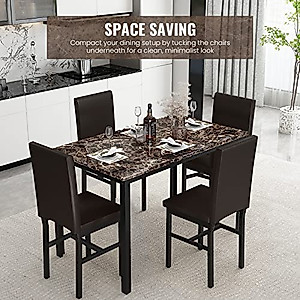 DKLGG Dining Table Set for 4, 5 Pieces Faux Marble Dining Set Kitchen Table and Chairs with 4 Leather Upholstered Chairs for Kitchen, Bar, Living Room, Breakfast Nook, Small Space