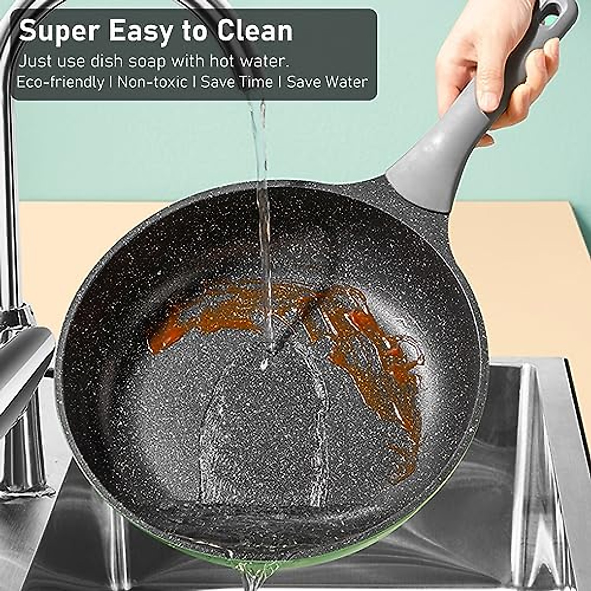 COOKER KING Nonstick Frying Pan with Lid-11Inch Nonstick Skillet Healthy Cookware, PFOA Free Granite Coating | Cooking Pan with Heat-Resistant Handle-Induction Compatible