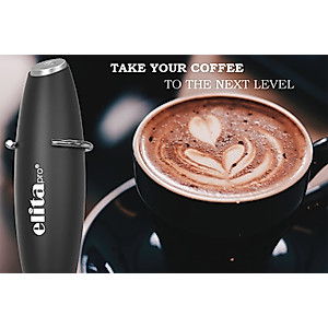 ElitaPro ULTRA-HIGH-SPEED 19,000 RPM, Milk Frother DOUBLE WHISK, Unique Detachable EGG BEATER and STAND For quick preparation (Black)