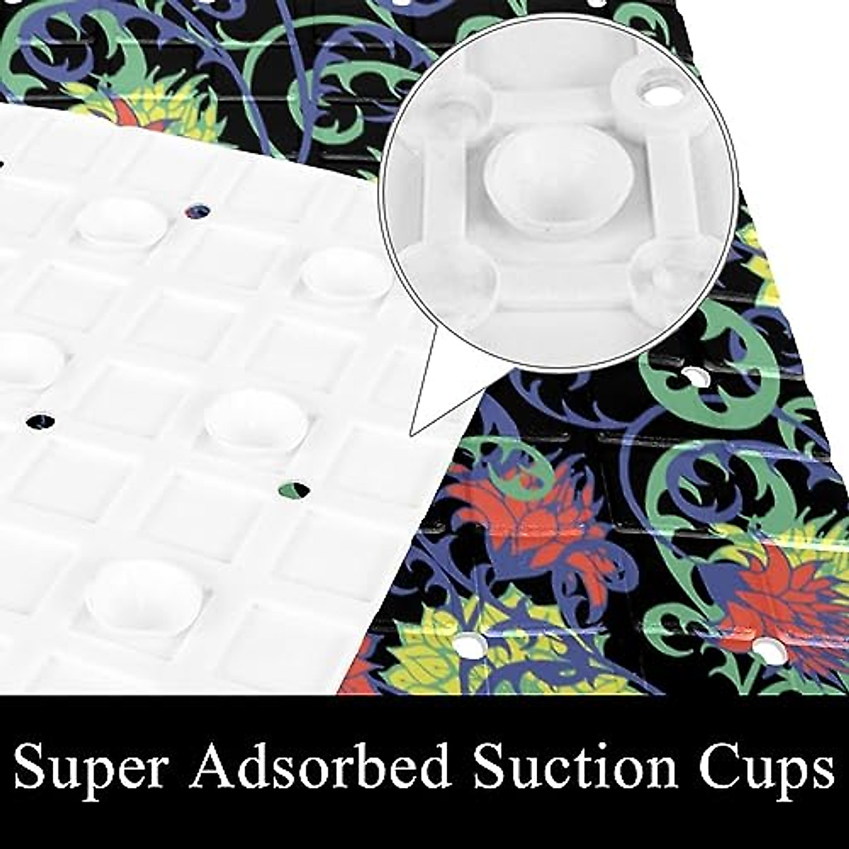 Bath Tub Shower Mat - Anti-Slip PVC Material 15.1x26.8 in, Gentle Cushioning Quick Drying Suction Cups Reliable Solution - Vintage Chrysanthemum Pattern Non-Slip Floor Mat