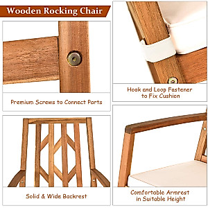 RELAX4LIFE Wooden Rocking Chair Outdoor - Oversized Patio Rocker w/High Backrest, Long Armrest, Removable Soft Cushion, Porch Rocking Chair for Backyard, Garden, Patio Rocking Chair (1, White)