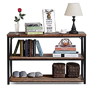NSdirect Rustic Console Table, Farmhouse Sofa Table&TV Stand,Industrial 3-Tier Long Hallway/Entryway/Entrance Table with Storage Open Bookshelf for Living Room Bedroom Foyer,Brown Oak