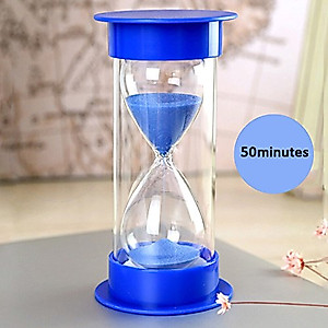 AblueA Sand Timer with Protective Covering, 50 Minutes Plastic Sand Clock Timing Hourglass (Blue Caps and Blue Sand)