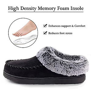 ULTRAIDEAS Women's Memory Foam House Slippers with Hard Bottom, Fur Lined House Shoes with Non-Slip Rubber Sole for Indoor & Outdoor (Black, 7-8)