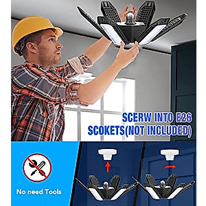 LED Garage Light,Garage Lights,120W Deformable Shop Ceiling Lights,13000LM 6500K 6 Panel Adjustable garage light fit E26 Base,Bright Led Lights for home,Workshop,Basement,attic,Barn (1 Pack)