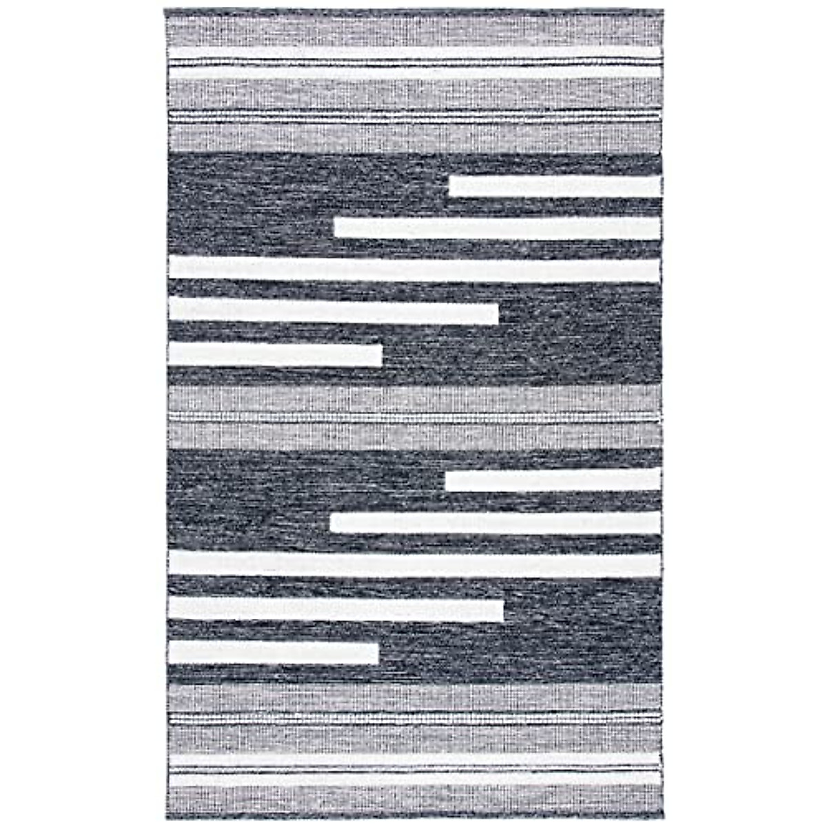 SAFAVIEH Striped Kilim Collection 4' x 6' Ivory / Black STK506A Handmade Flatweave Cotton Area Rug