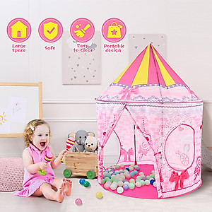 LOJETON 3pc Princess Fairy Tale Kids Play Tent, Oval Crawl Tunnel, Ball Pit for Toddlers, Indoor Outdoor Playhouse Castle Toys, Baby Boys Girls for 3 4 5 6 7 Years Old (Balls Not Included)