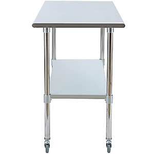 Stainless Steel Work Table w/Undershelf and Casters,30" x 18" inch Commercial Kitchen Work & Prep Table for for Restaurant, Home and Hotel.